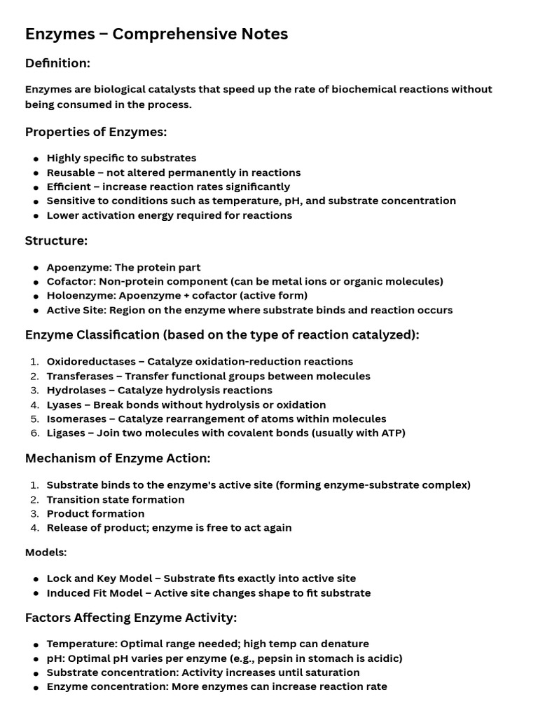 Enzymes: Key Concepts and Functions | PDF | Enzyme | Active Site