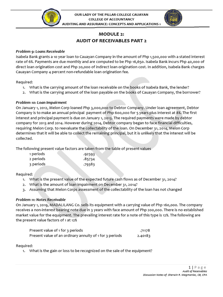 02S_Audit_of_Receivables___Part_2.pdf | PDF | Loans | Present Value