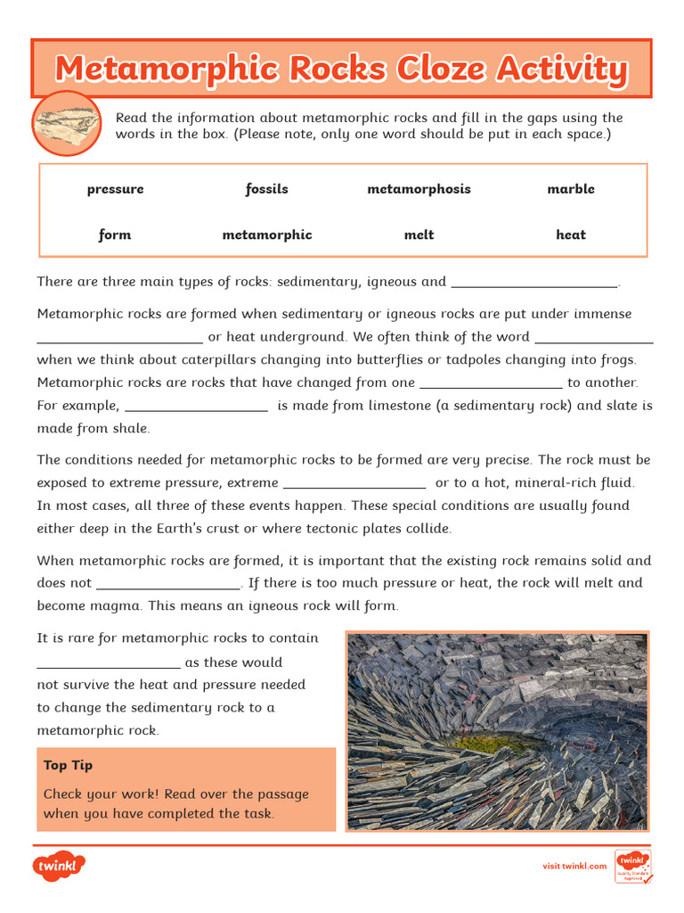 T TP 1625748578 ks2 Metamorphic Rocks Cloze Activity 1 - Ver - 1 | PDF ...