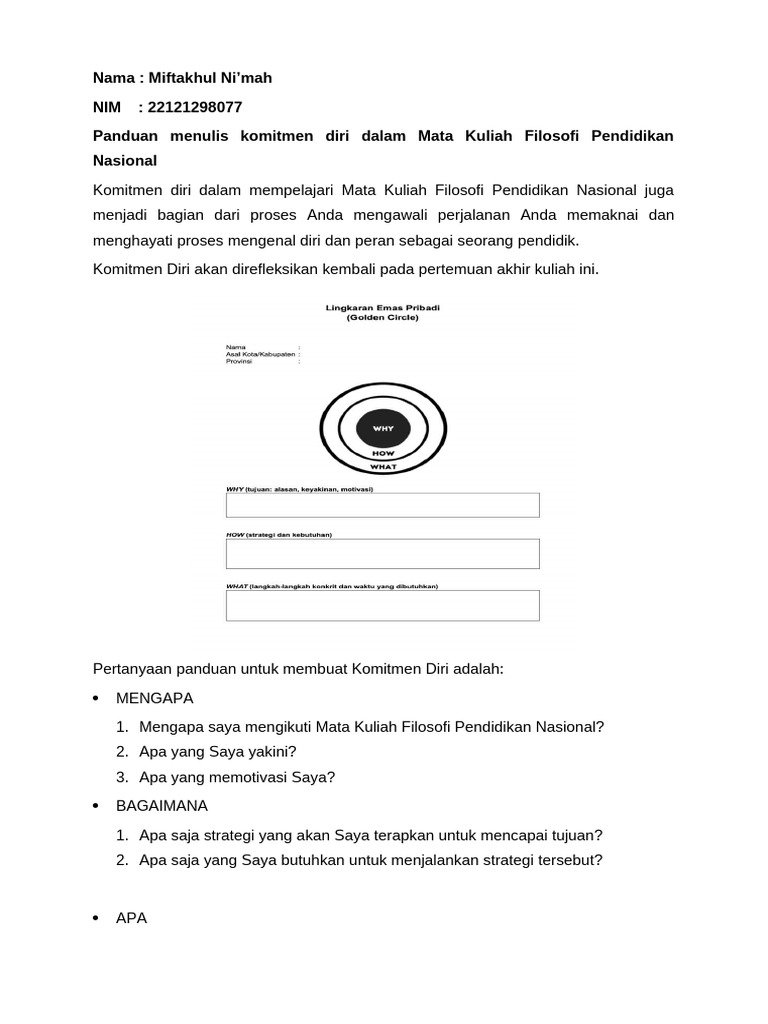 Menulis Komitmen Diri dalam Mata Kuliah Filosofi Pendidikan Nasional | PDF