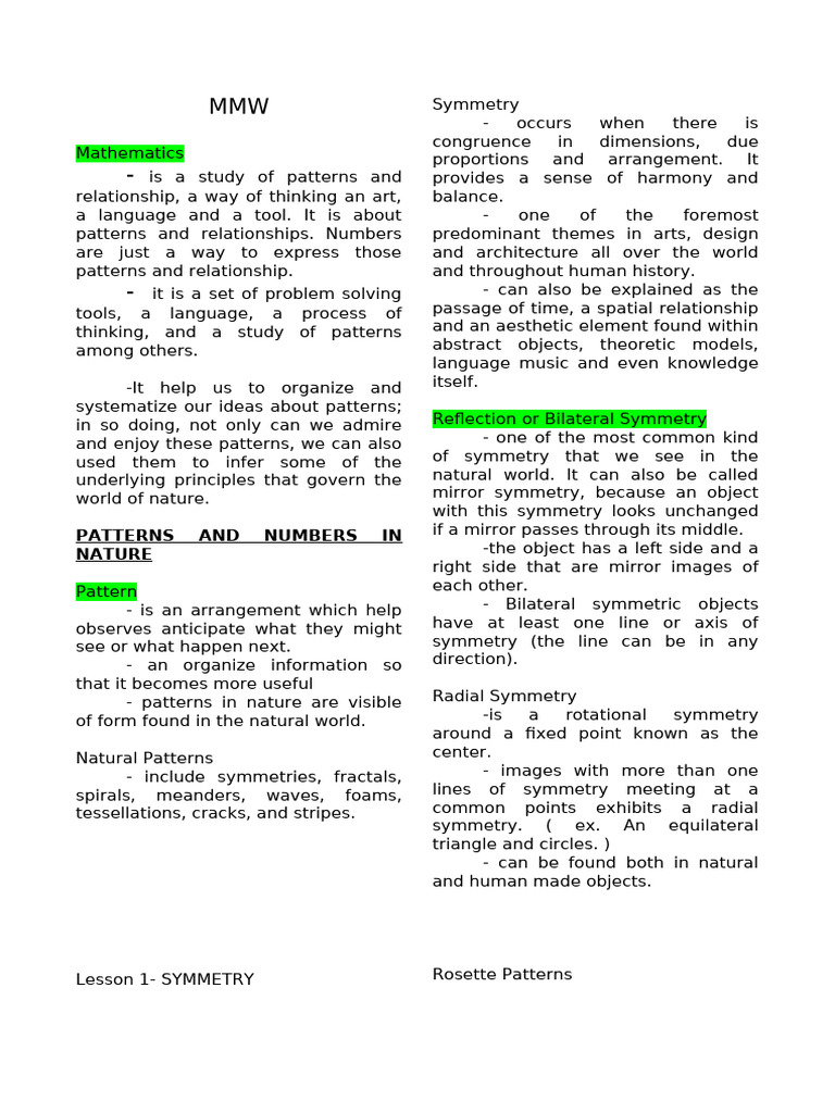 Review MMW | PDF | Pattern | Symmetry