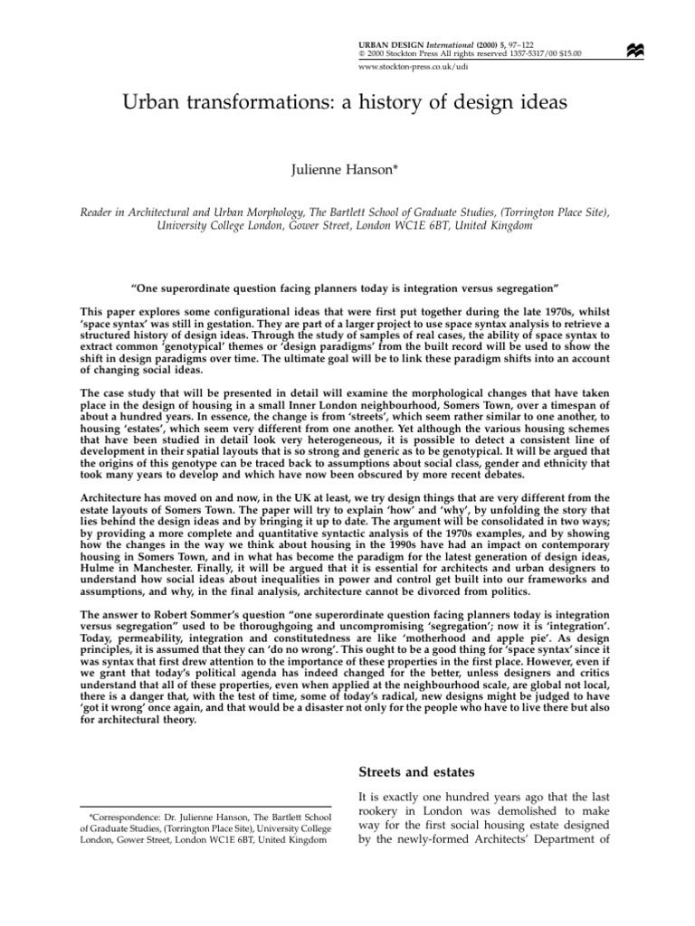 Urban Transformations A History of Design Ideas Author Julienne Hanson ...