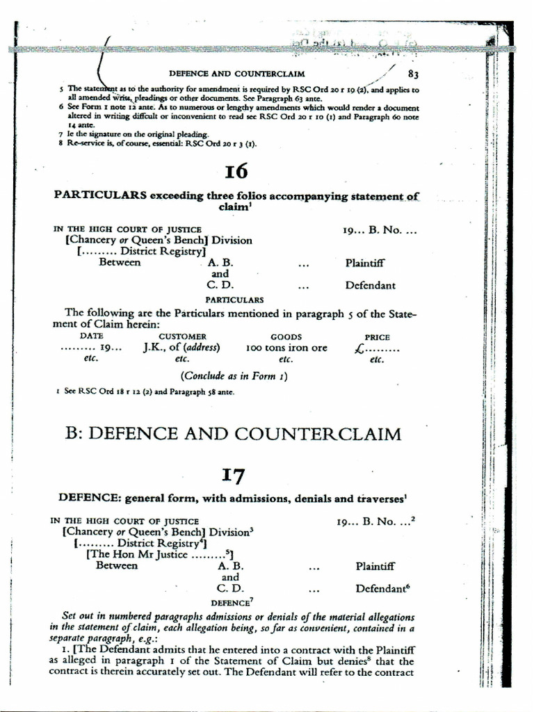 FORMS - Defence and Counterclaim | PDF