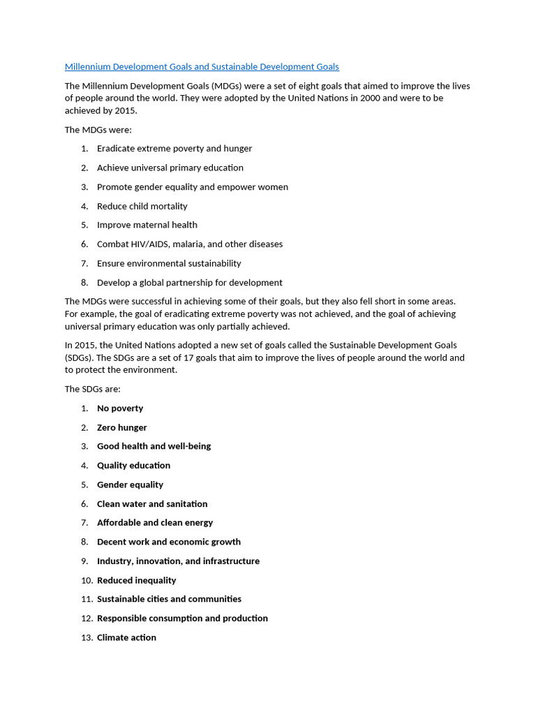 Millennium Development Goals and Sustainable Development Goals-1 | PDF | Millennium Development ...