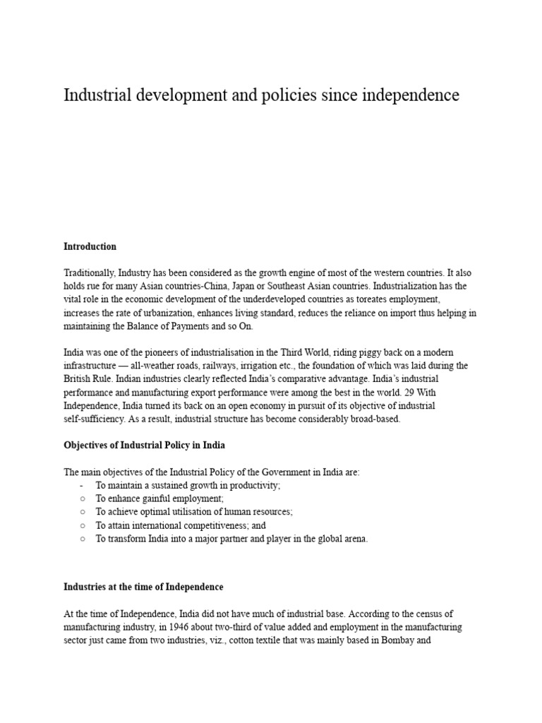 Industrial Development in India Post-Independence | PDF ...