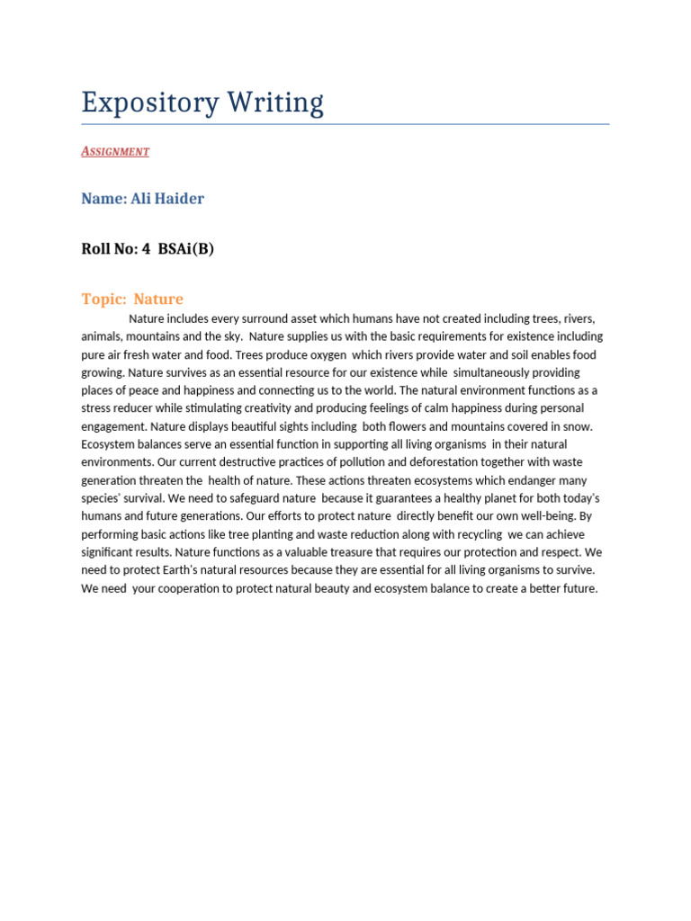 Expository Writing Assignment | PDF