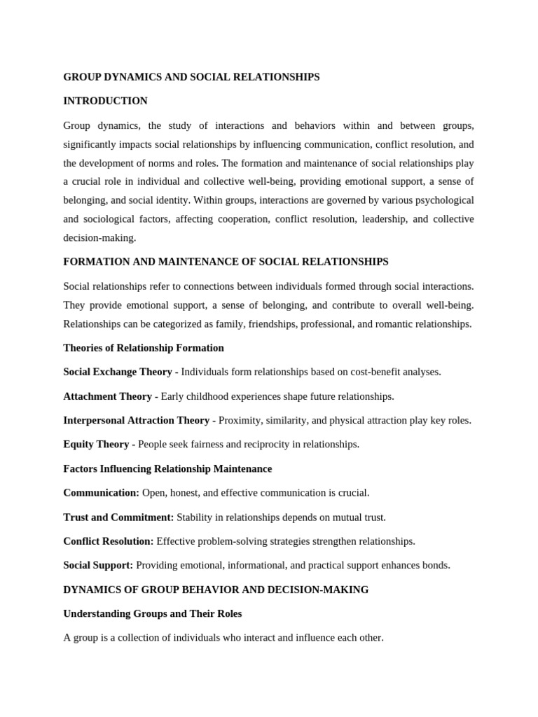 UNIT 7 GROUP DYNAMICS AND SOCIAL RELATIONSHIPS | PDF | Decision Making ...