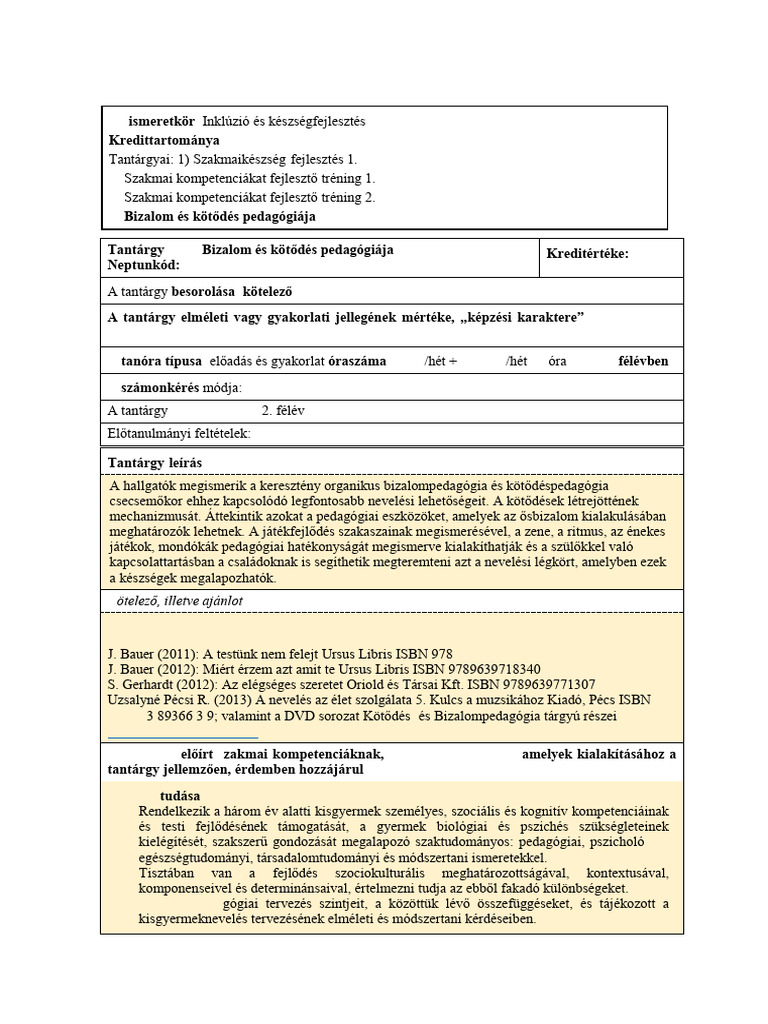 CSKN - Bizalom És Kötődés Pedagógiája | PDF