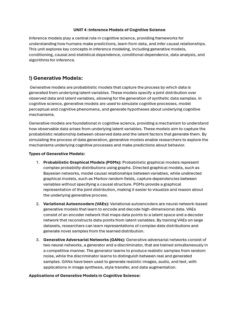 Cognitive Science UNIT 4 | PDF | Data Analysis | Statistical Inference
