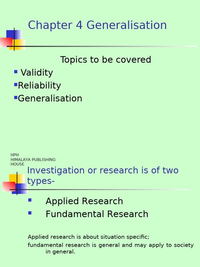 Chapter 4 Generalisation | PDF | Validity (Statistics) | Methodology