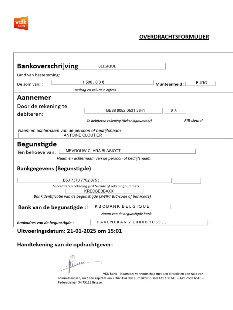 Transfer Slip VDK BANK | PDF