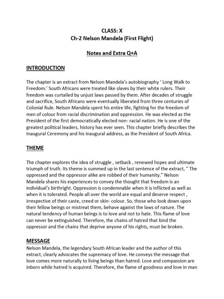 Ch-2 Nelson Mandela (Notes and Extra Q+A) | PDF | Nelson Mandela ...