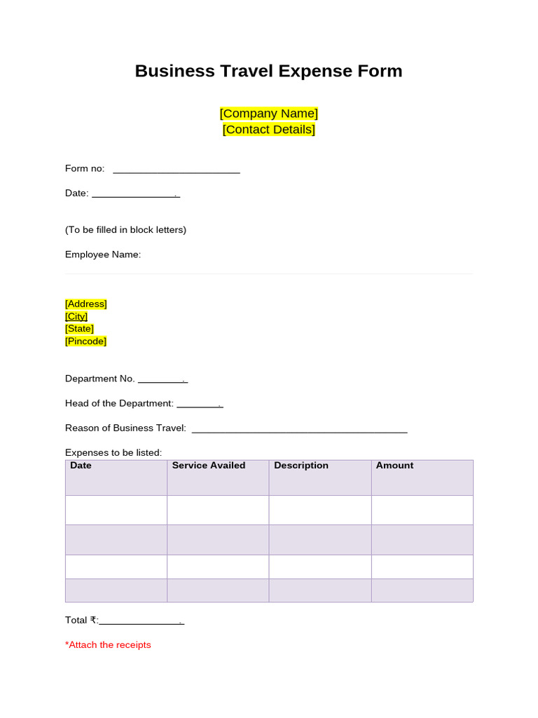 HD Business Travel Expense Form | PDF
