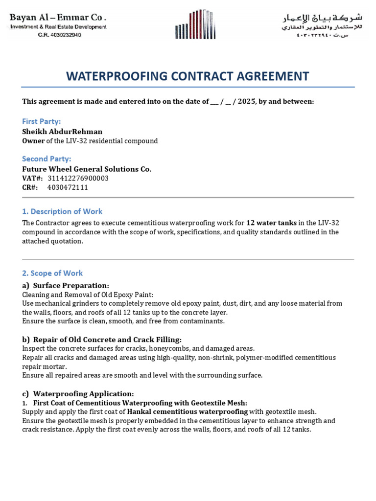 LIV-32 Waterproofing Contract Agreement | PDF | Concrete | Cement