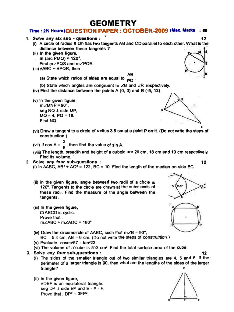 S.S.C 2008 2009 October Semester 2 Geometry | PDF | Triangle | Circle
