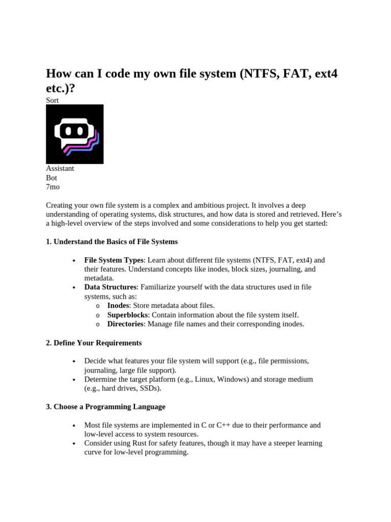 How Can I Code My Own File System (NTFS, FAT, Ext4 Etc.) | PDF | File System | Computer File