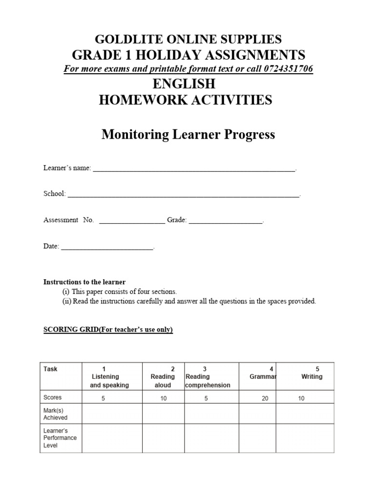 GRADE 1 ASSIGNMENTS | PDF | Tooth