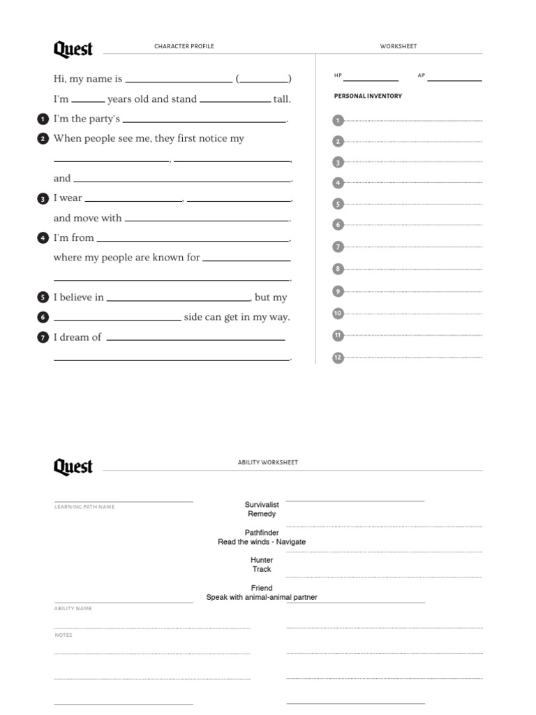 Rurik Wolfthorn Character Sheet Quest TTRPG | PDF