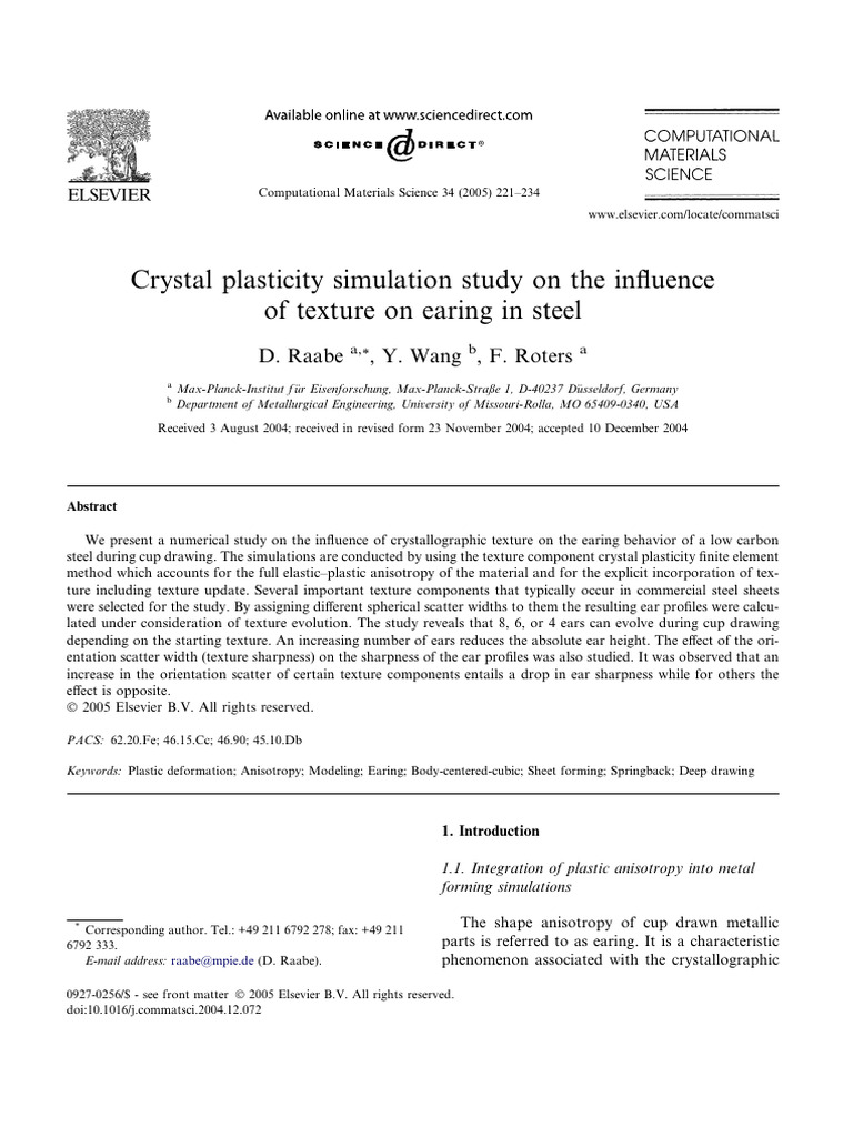 Crystal Plasticity Simulation Study | PDF | Plasticity (Physics) | Finite Element Method
