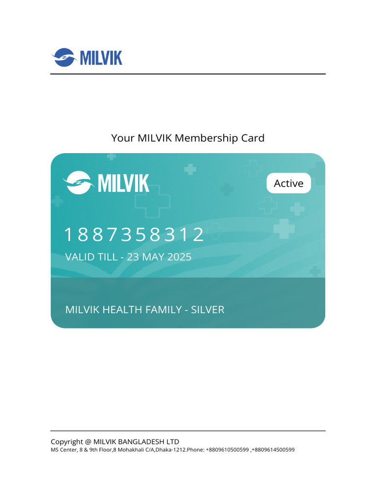 MILVIK Health Pro - Membership Card - 1743750609672501 | PDF