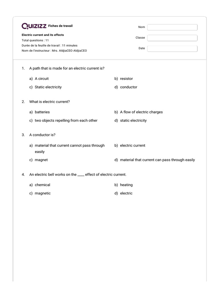 Electric Current: Effects and Quiz | PDF | Electric Current | Electricity