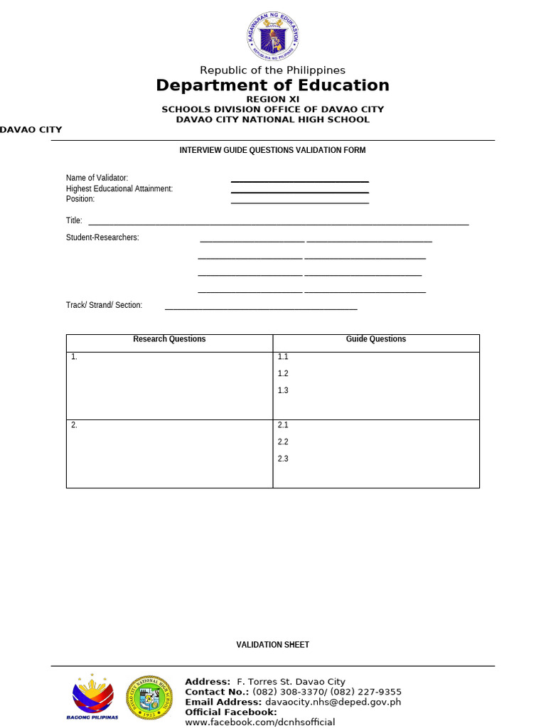 Interview Guide Question Template and Validation Sheet | PDF | Cognition