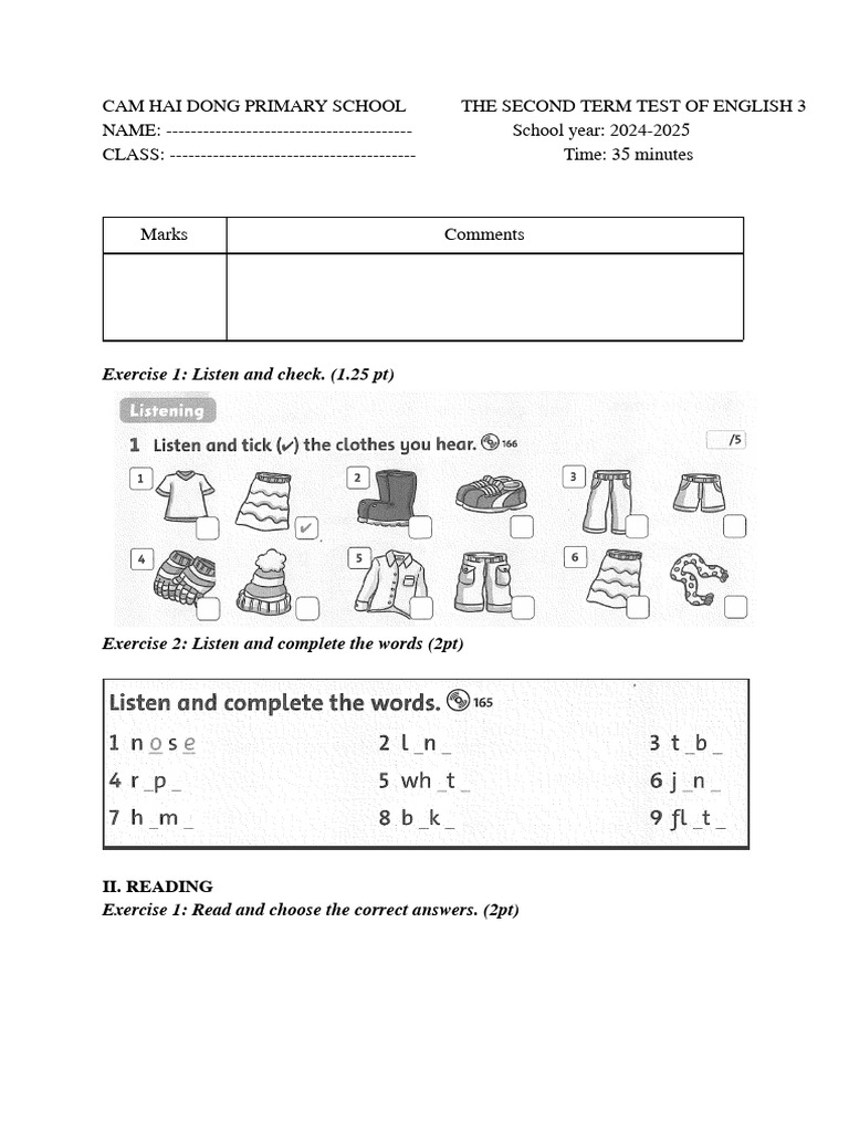 Grade 3 English Test Overview | PDF