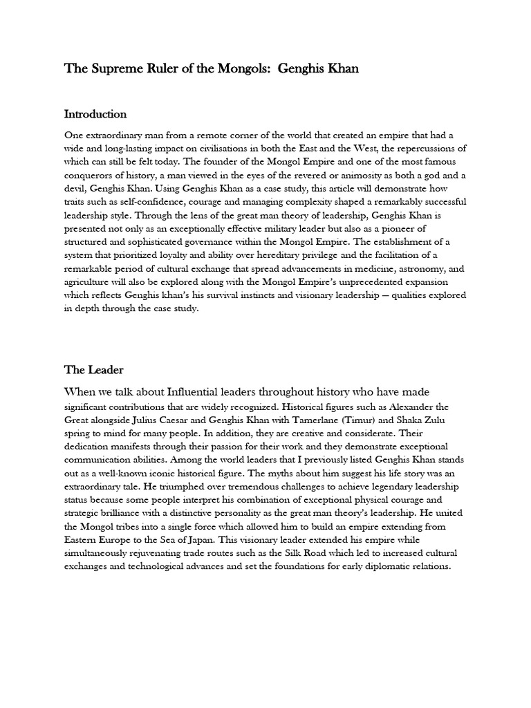 Leaderships Case Study - Mehreen Sharfi | PDF | Genghis Khan | Mongol Empire