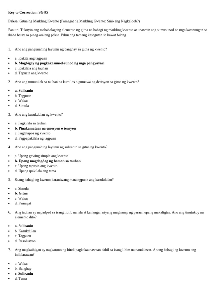 Key To Correction SG#5 | PDF