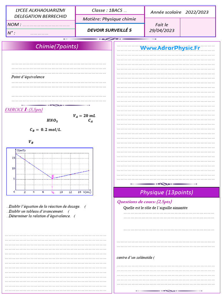 Devoir - 5 $ 1 S2 SPC 1BAC | PDF
