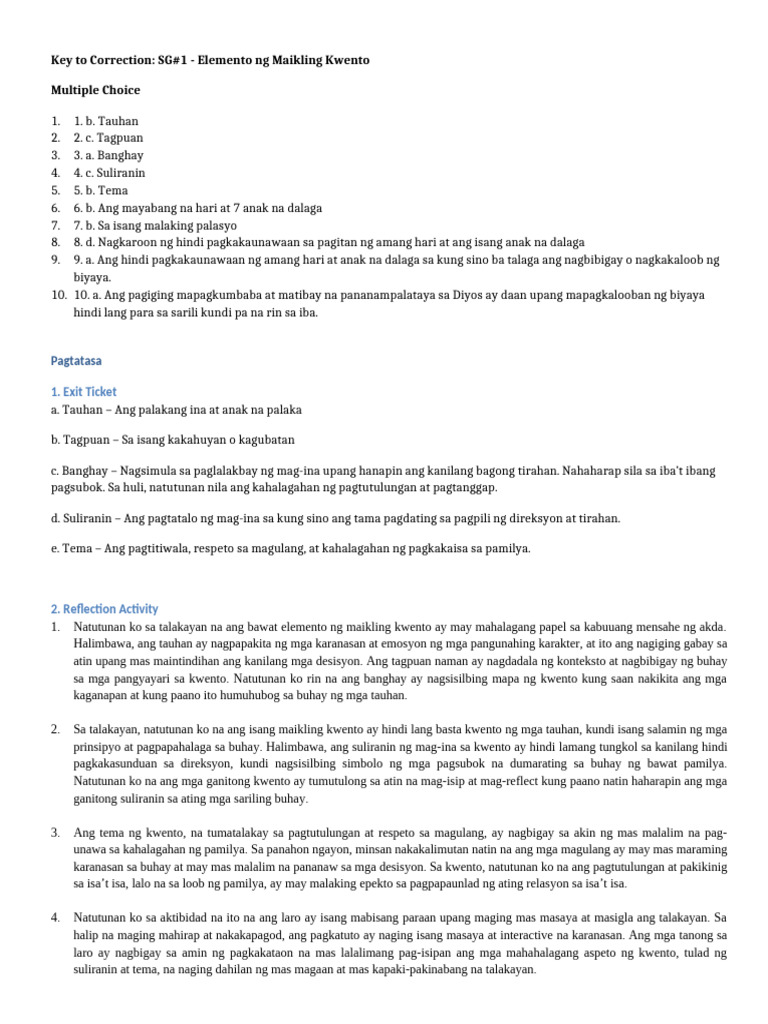 Key To Correction SG#1 | PDF