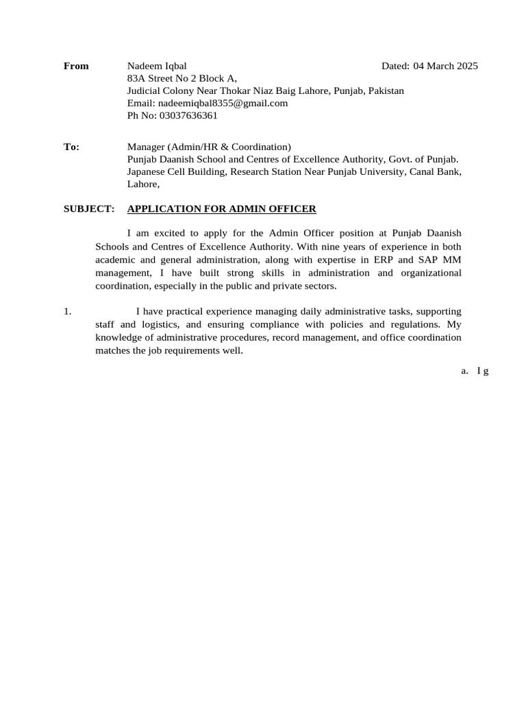 Application for Admin Officer Position | PDF