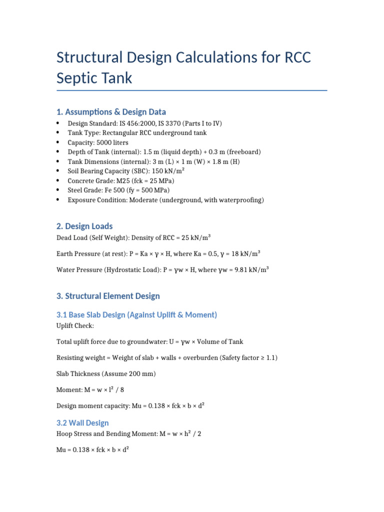 Septic Tank Structural Design Report | PDF