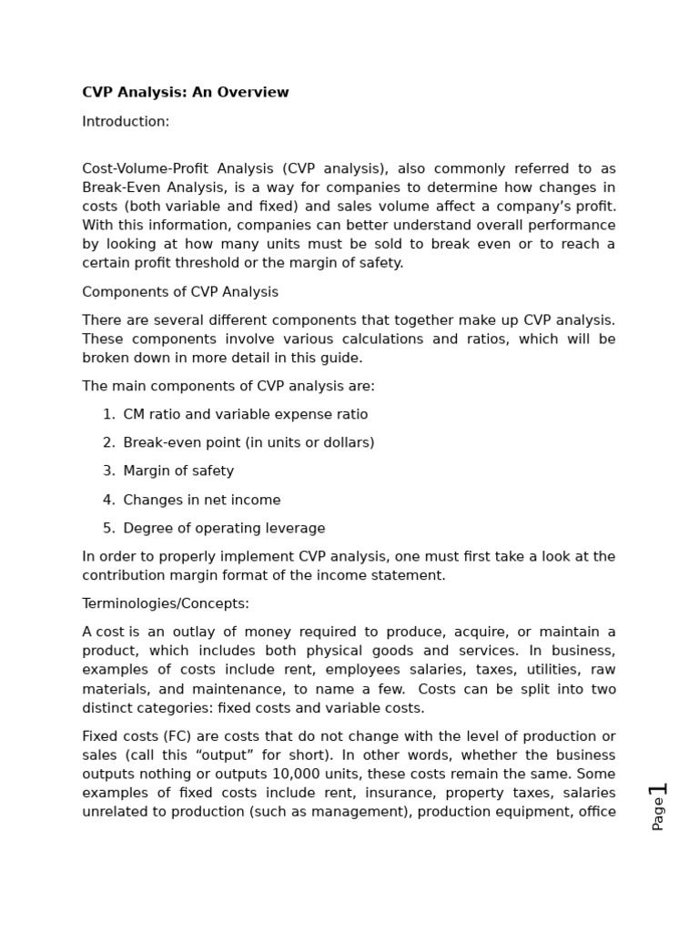 CVP Analysis An Overview | PDF | Business Economics | Financial Accounting