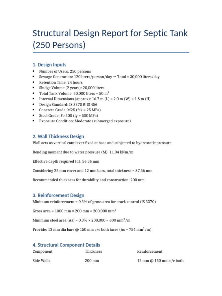 Septic Tank Structural Design 250P | PDF