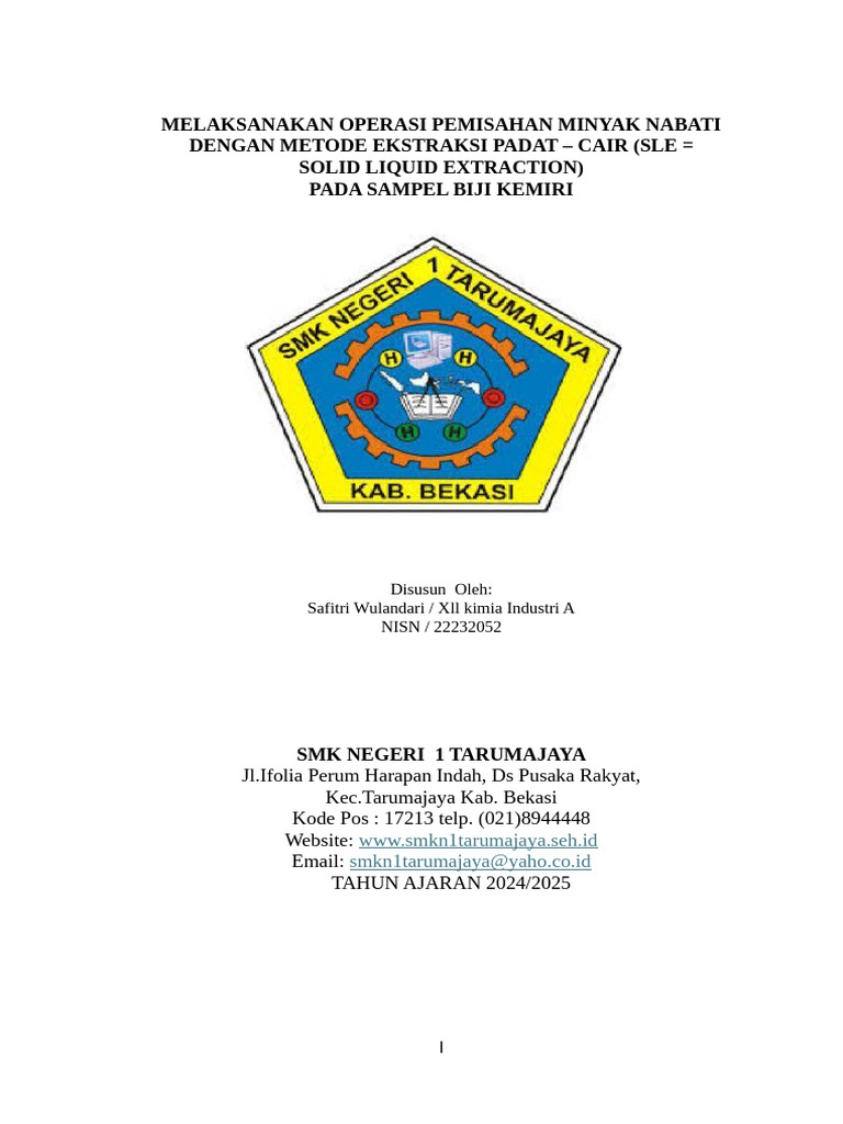 Ekstraksi Minyak Kemiri Metode SLE | PDF