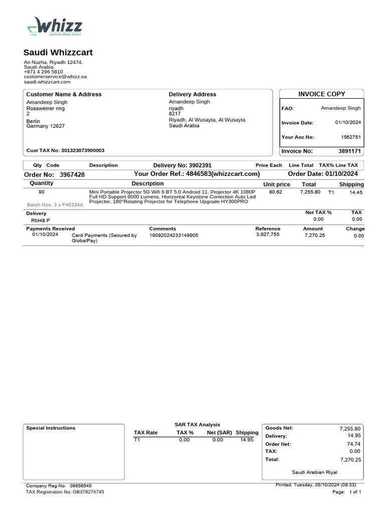 Whizzcart Invoice for Saudi Arabia | PDF | Information And ...