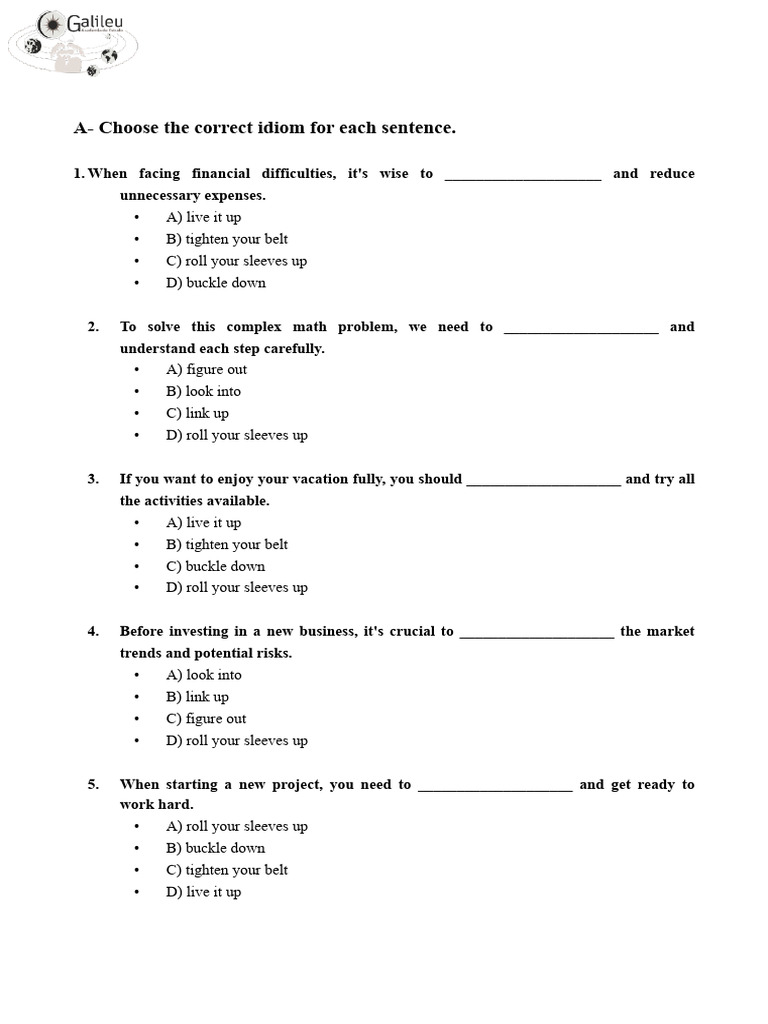 Idioms (Worksheet) | PDF