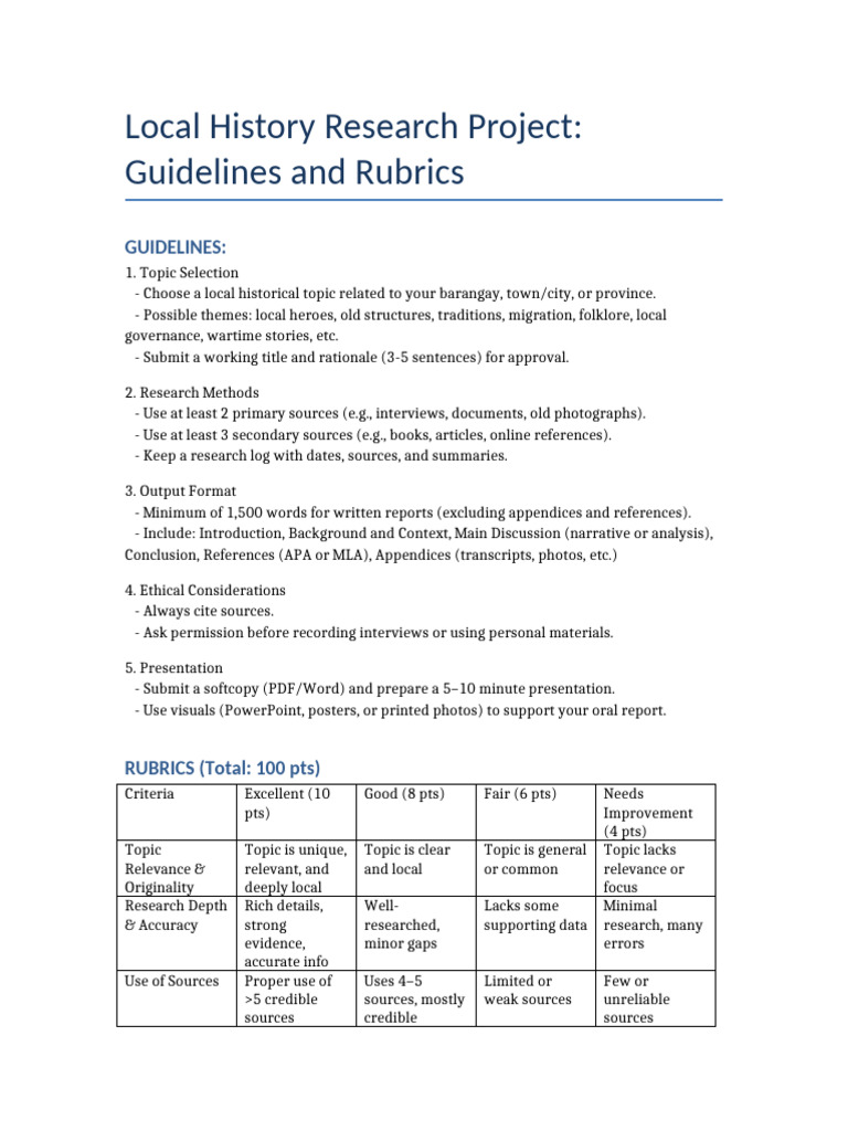 Local History Research Project Guide | PDF | Human Communication