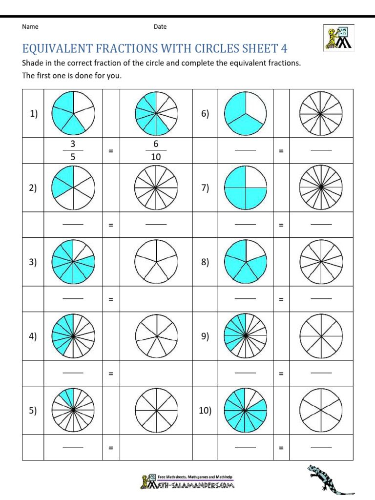 Equivalent Fractions With Circles 4 | PDF
