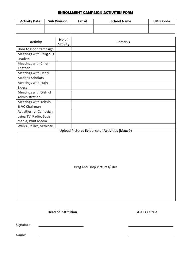 Enrollment Campaign Activities Form 2025 26 | PDF