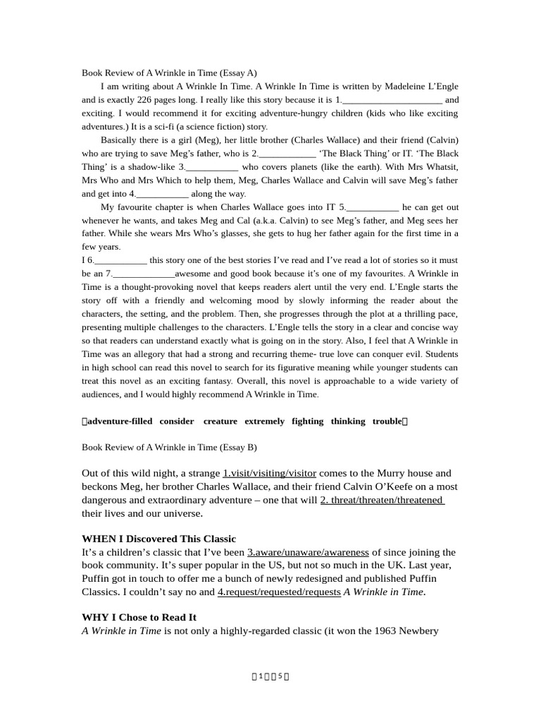Book Review of A Wrinkle in Time by Madeleine L'Engle | PDF