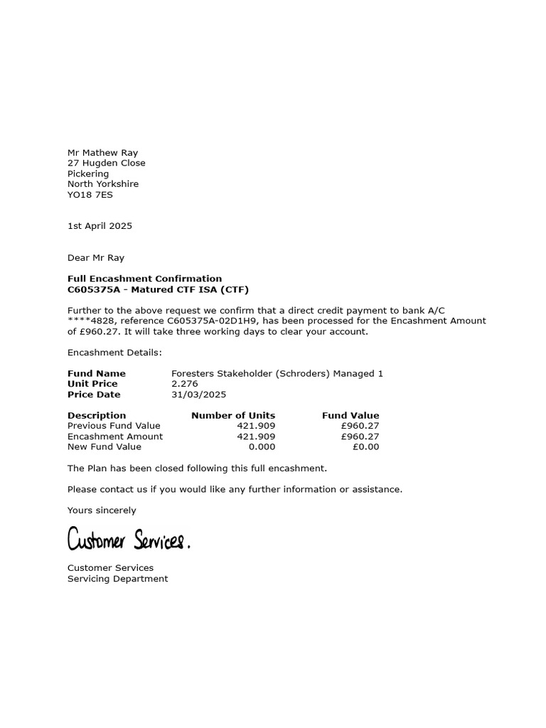 Encashment Confirmation | PDF