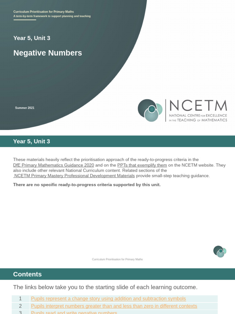 CP Year 5 Unit 3 Negative Numbers | PDF | Curriculum | Teachers