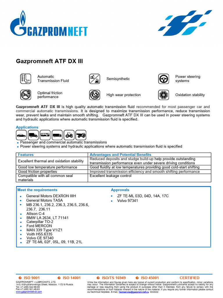 TDS Gazpromneft+ATF+DX+III Eng | PDF | Automatic Transmission ...