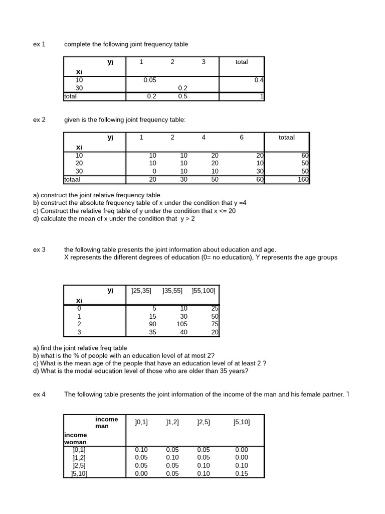 Joint Frequency Table Analysis Exercises | PDF