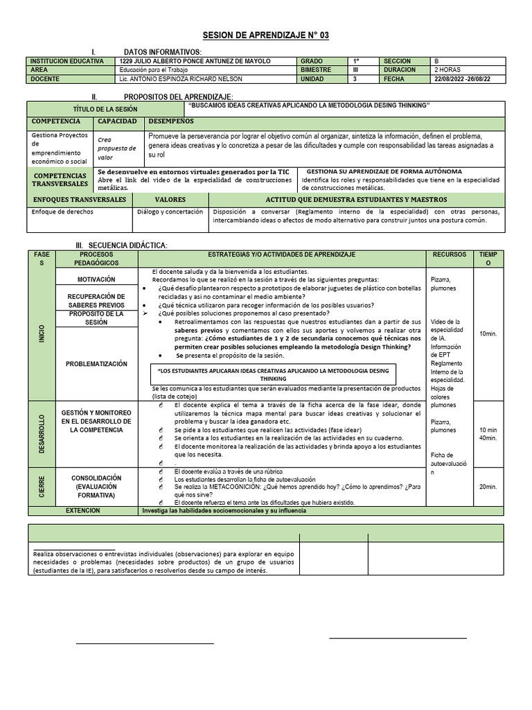 3 SESION DE Clase IIIB 1 EPT | PDF | Aprendizaje | Maestros