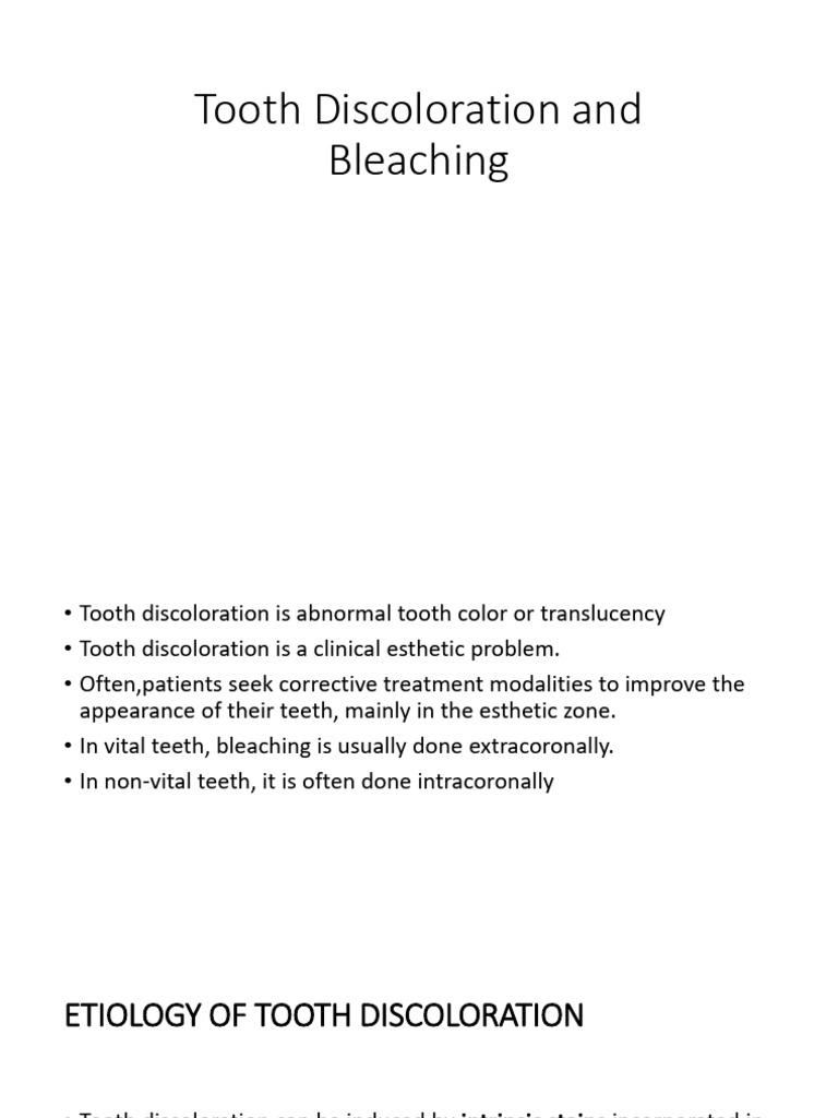 Tooth Discoloration and Bleaching Guide | PDF | Tooth Enamel | Human Tooth