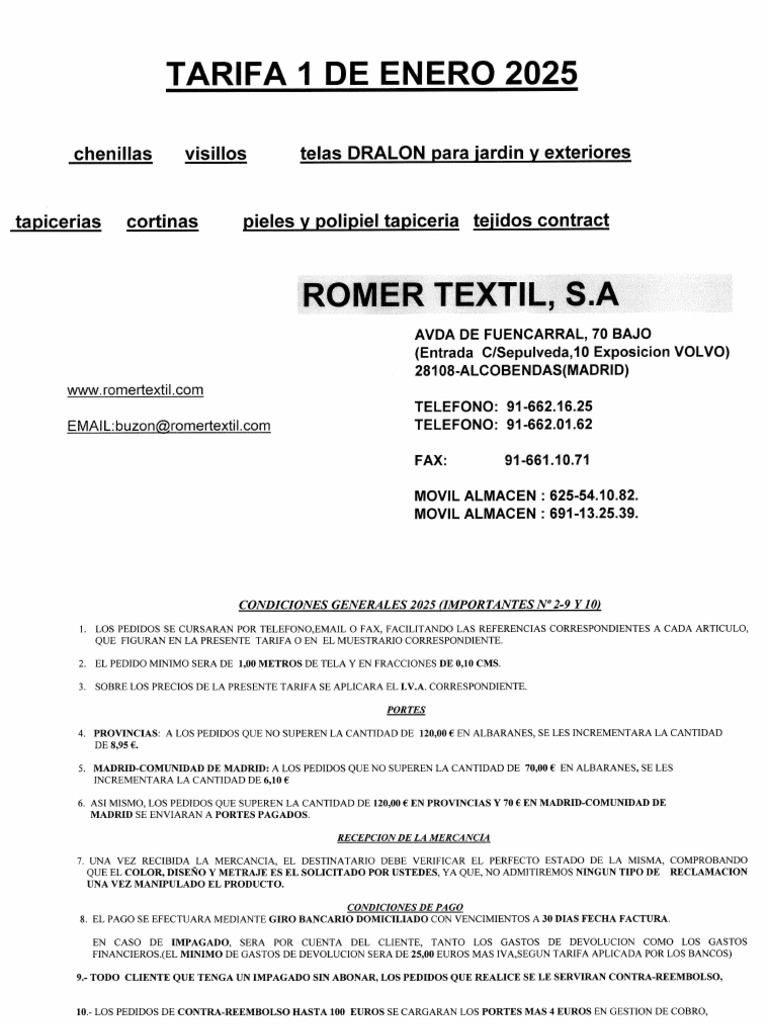 Tarifa Romer 2025 PDF | PDF