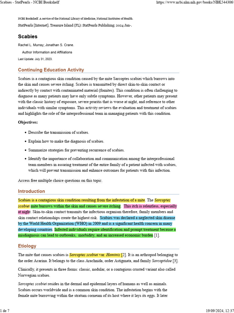 Understanding Scabies: Causes and Treatment | PDF | Dermatitis | Infection